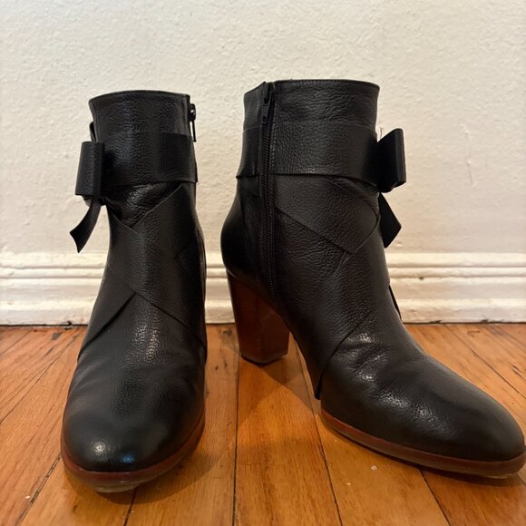 kate spade | Shoes | Kate Spade Black Leather Ankle Booties Stacked ...